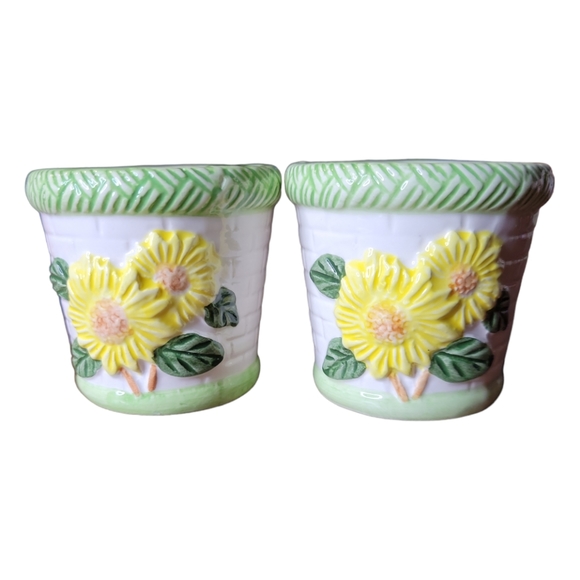 Vintage | Accents | 2 Vtg Sunflower Mini Planters Pots Candle Holders ...